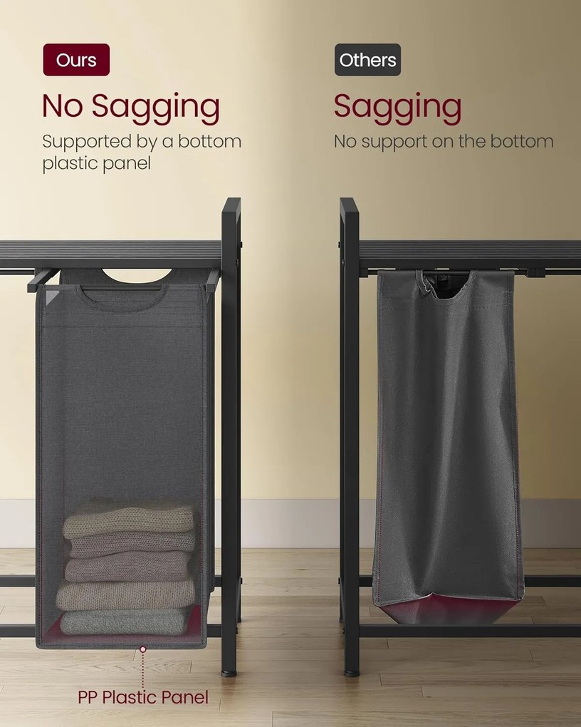 Koš na prádlo, 4 přihrádky, sběrný koš šedé barvy