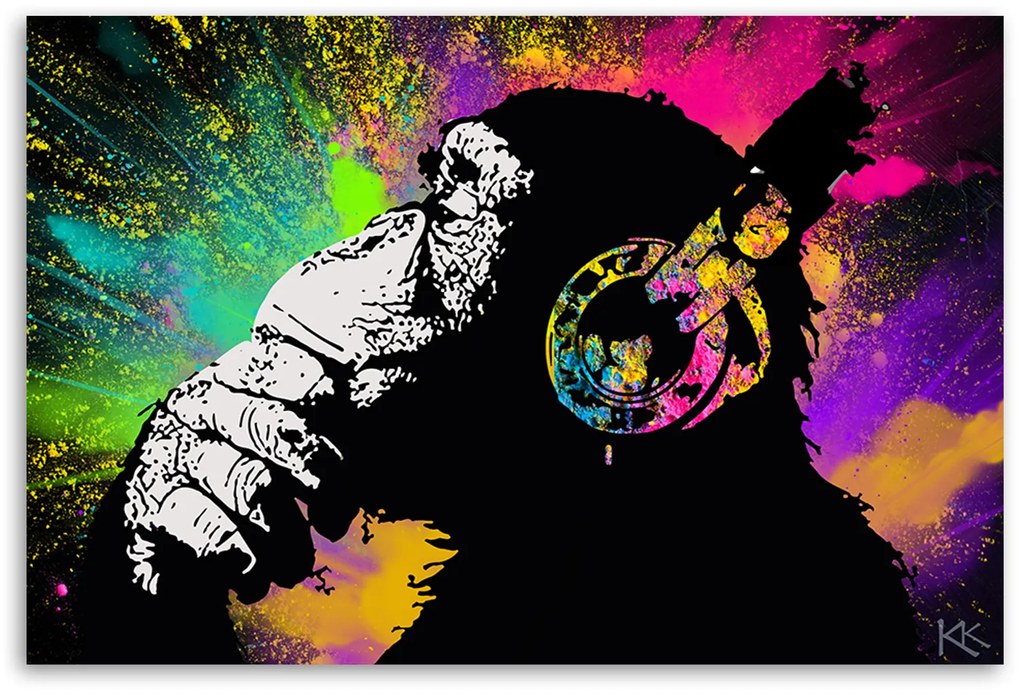 Gario Obraz na plátně Banksy barevná opice Rozměry: 60 x 40 cm
