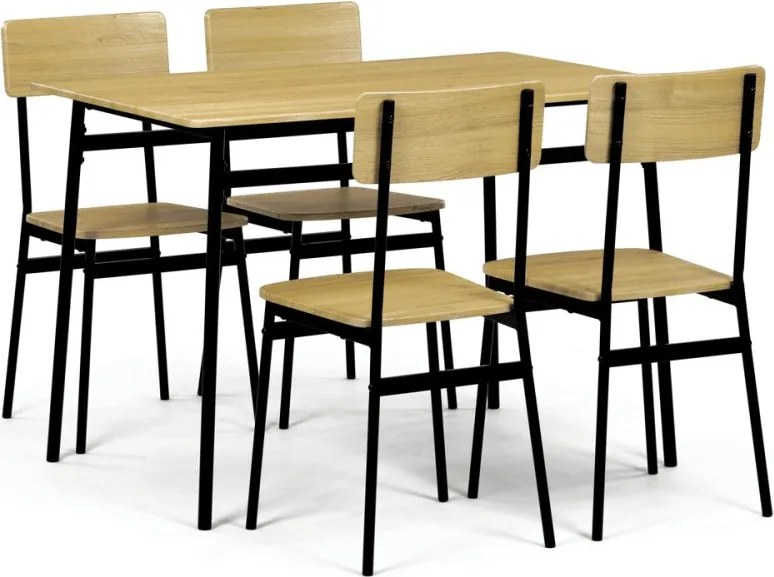 Set jídelní (1+4), MDF dekor divoký dub, černý kov (110 x 70) cm bílá