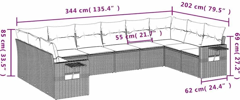 10dílná zahradní sedací souprava s poduškami černá polyratan 3220664