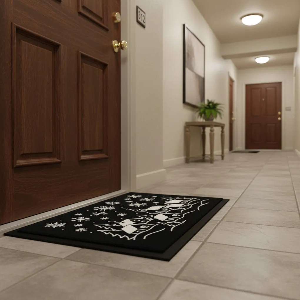 Mercury Flooring, Rohožka Bílé Vánoce 40x60 cm, 40x60, černá