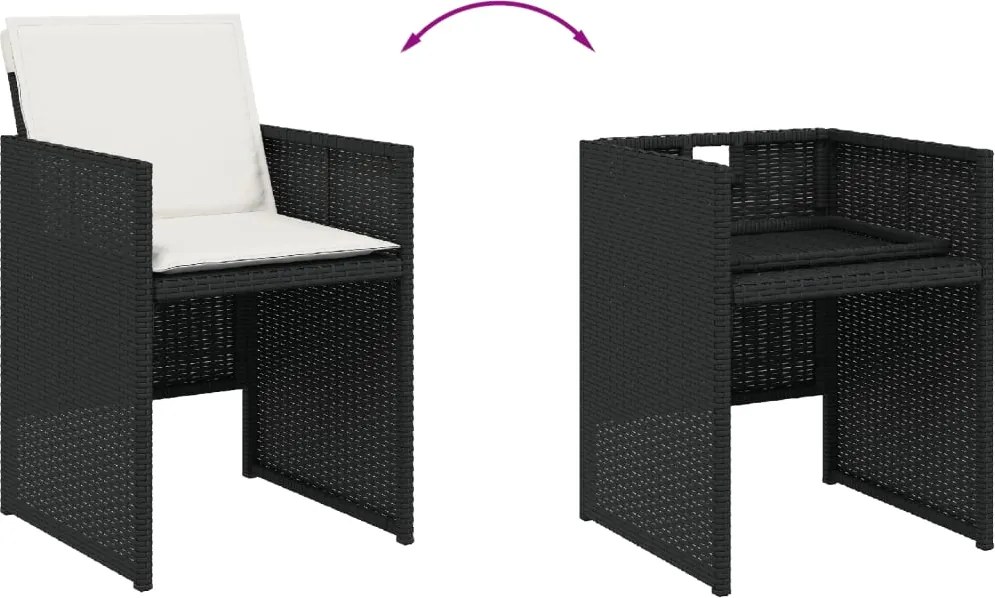 7dílný zahradní jídelní set s poduškami černý polyratan 3277673