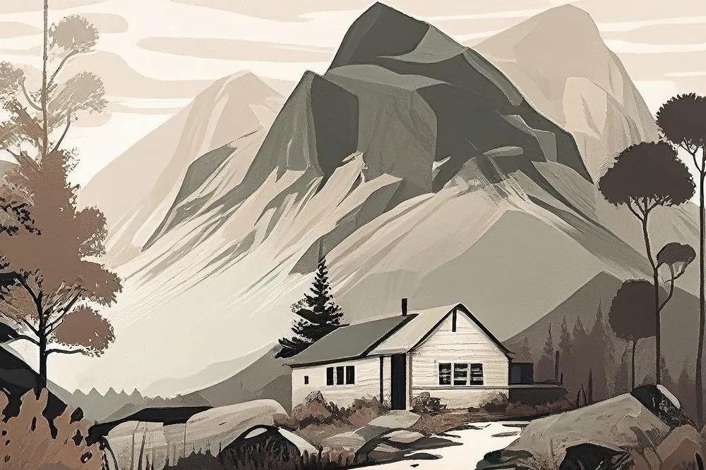 Obraz skandinávská chata v horách - 90x60