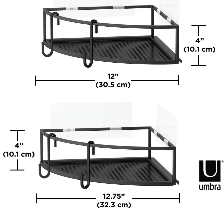 Černé rohové samodržící ocelové koupelnové poličky 2 ks Cubiko – Umbra