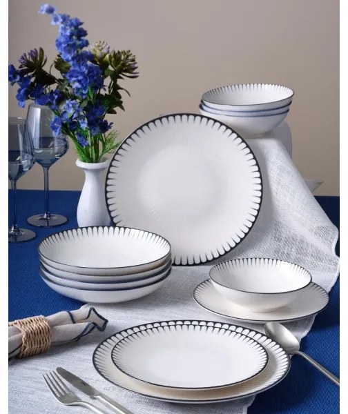 Jídelní sada 24 ks bílá/černá/porcelán