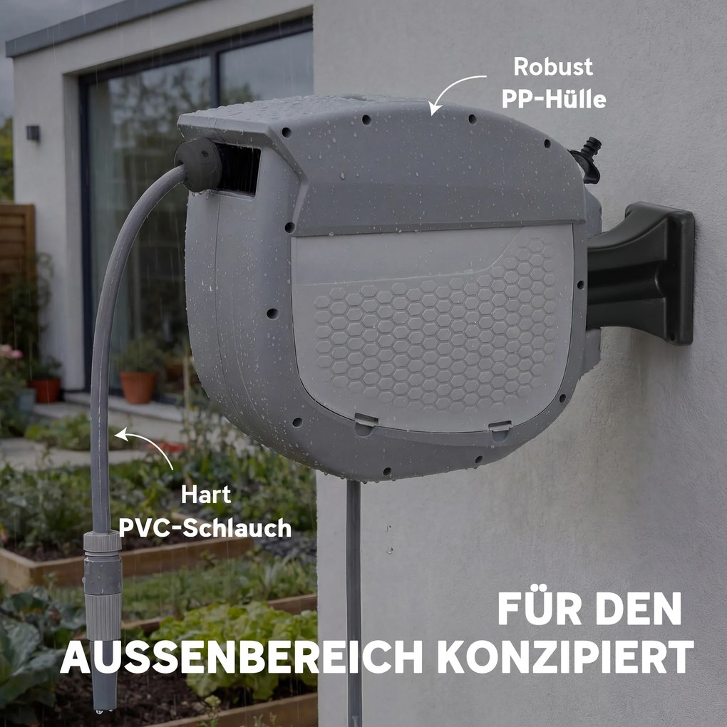 Outsunny Hadicový naviják se zahradní hadicí 20 m, otočný o 180° Box na hadici s automatickým navíjením Samosvorný