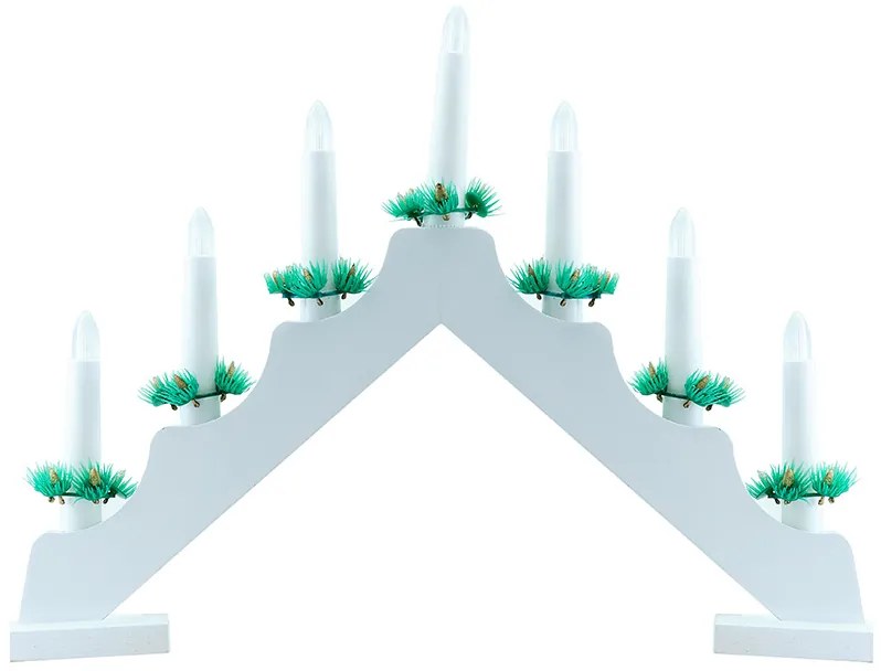 Vánoční svícen do okna na baterie, 40 × 32 × 5 cm, bílý, dřevěný, 2× AA