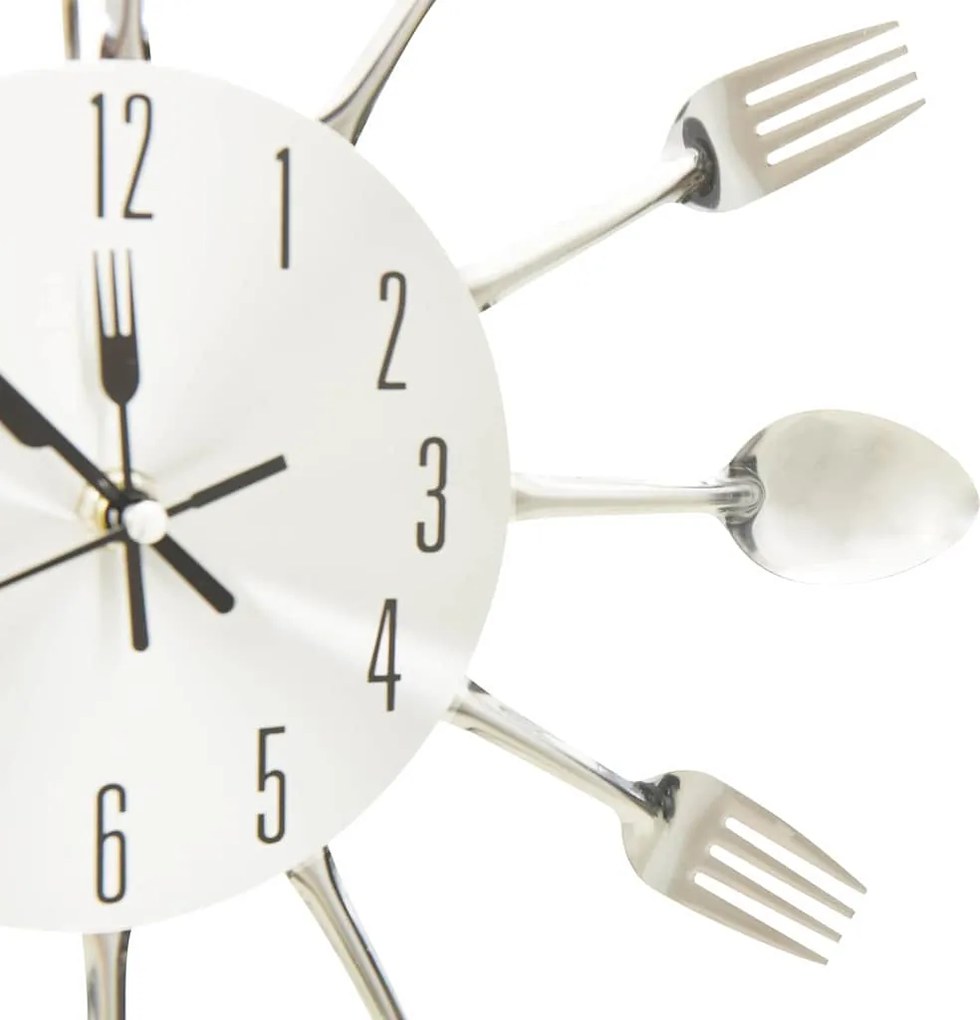 Nástěnné hodiny s vidličkami a lžícemi stříbrné 31 cm hliník 325162