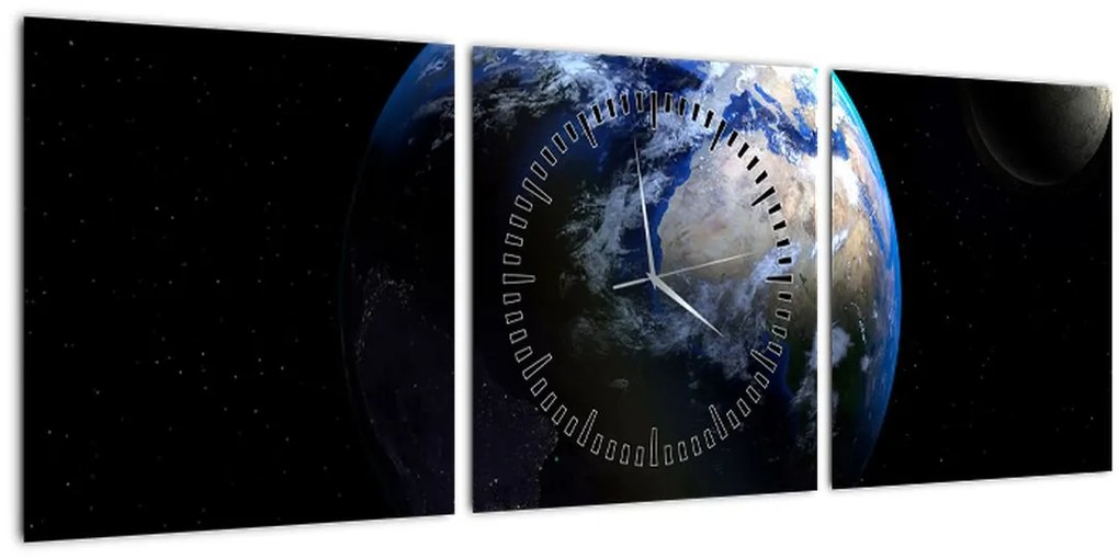Obraz planety Země (s hodinami) (90x30 cm)