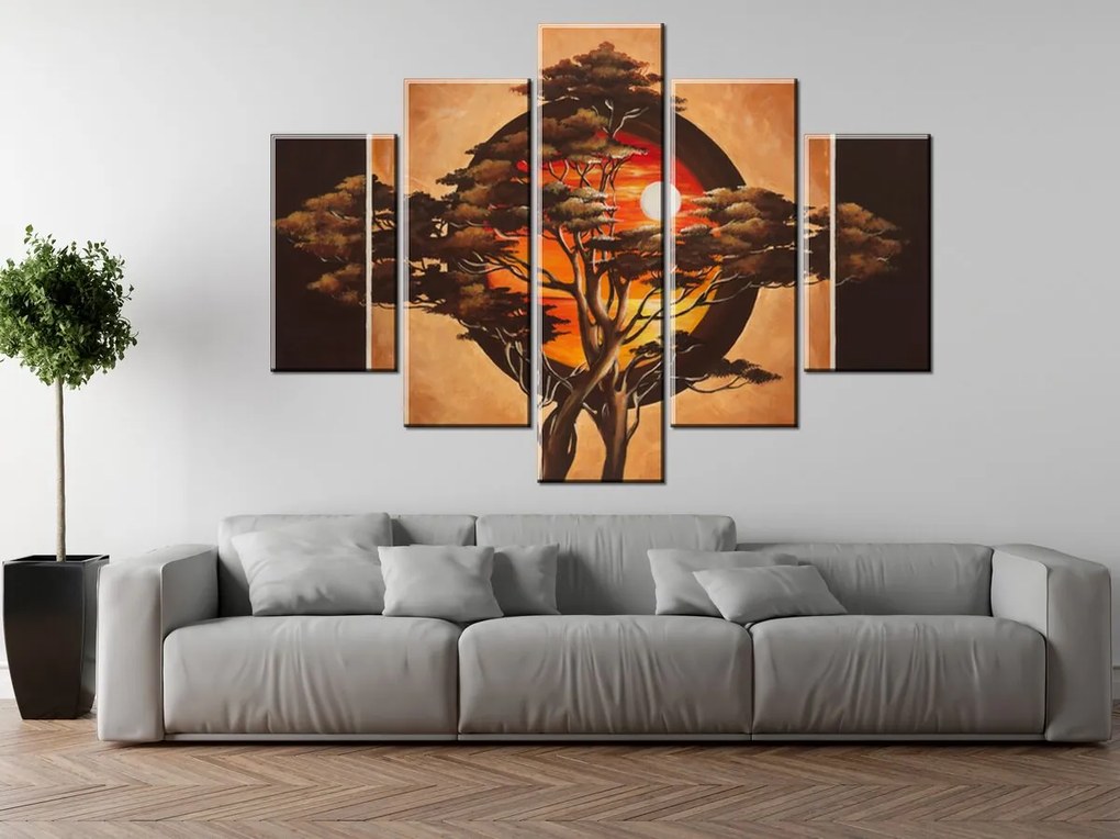 Gario Ručně malovaný obraz Sférický strom - 5 dílný Rozměry: 150 x 105 cm