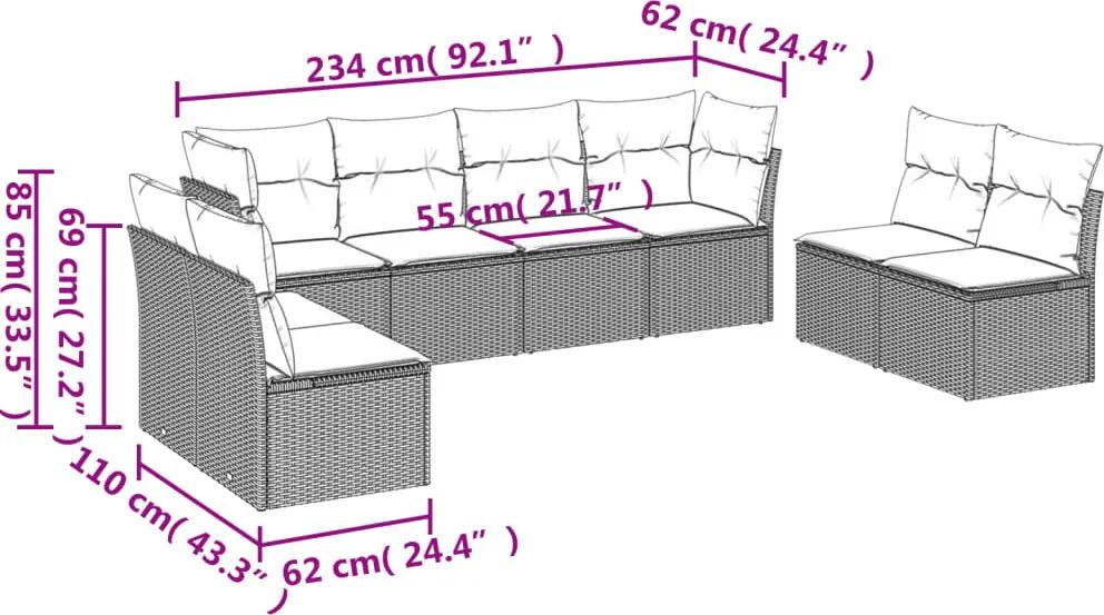 vidaXL 8dílná zahradní sedací souprava s poduškami polyratan [3217445] Barva: béžová a šedá