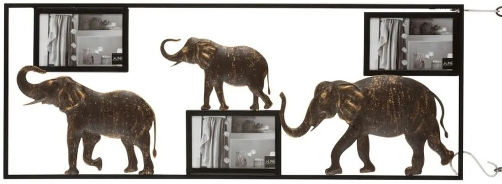 Hnědý kovový nástěnný retro fotorám se slony  - 74,5*28,5*2 cm