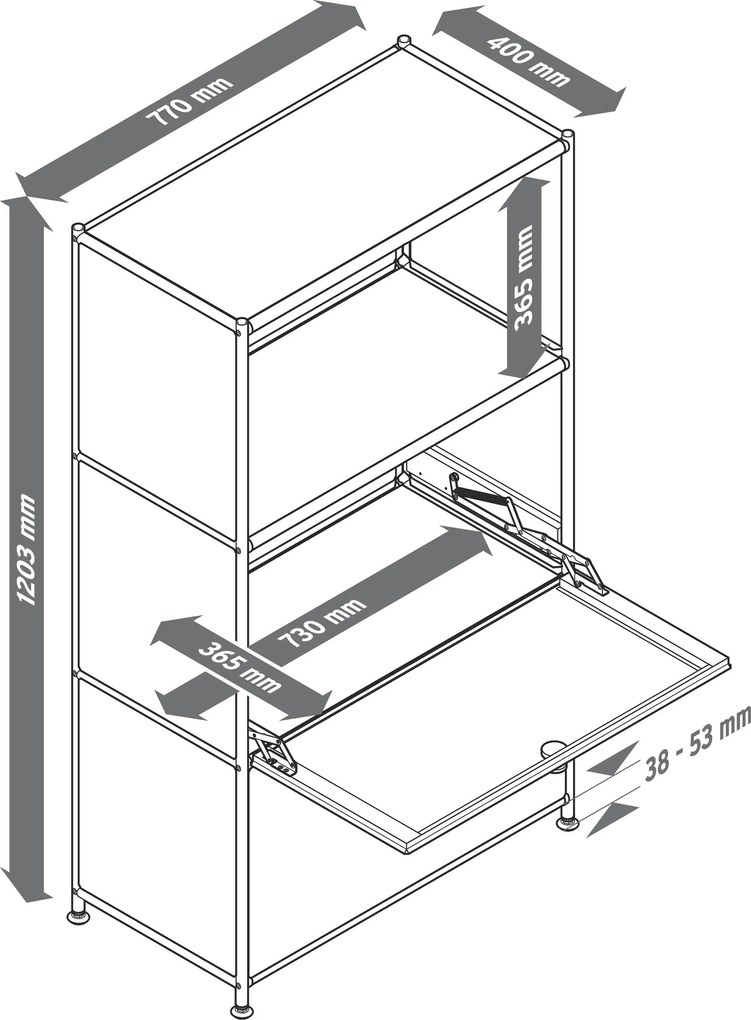 Tchibo - Kovový regál CN3 se 2 výklopnými dvířky - barva: šedá