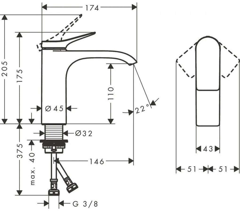 Hansgrohe Vivenis - Páková umyvadlová baterie 110 bez odtokové soupravy, chrom 75022000