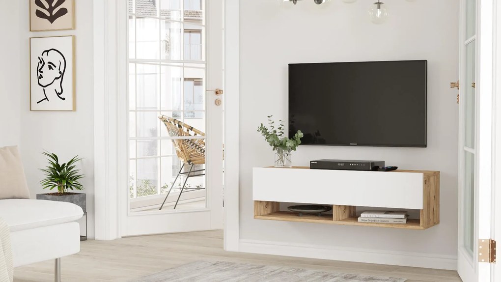 IMAVERE závěsný TV stolek, barva borovice + bílá
