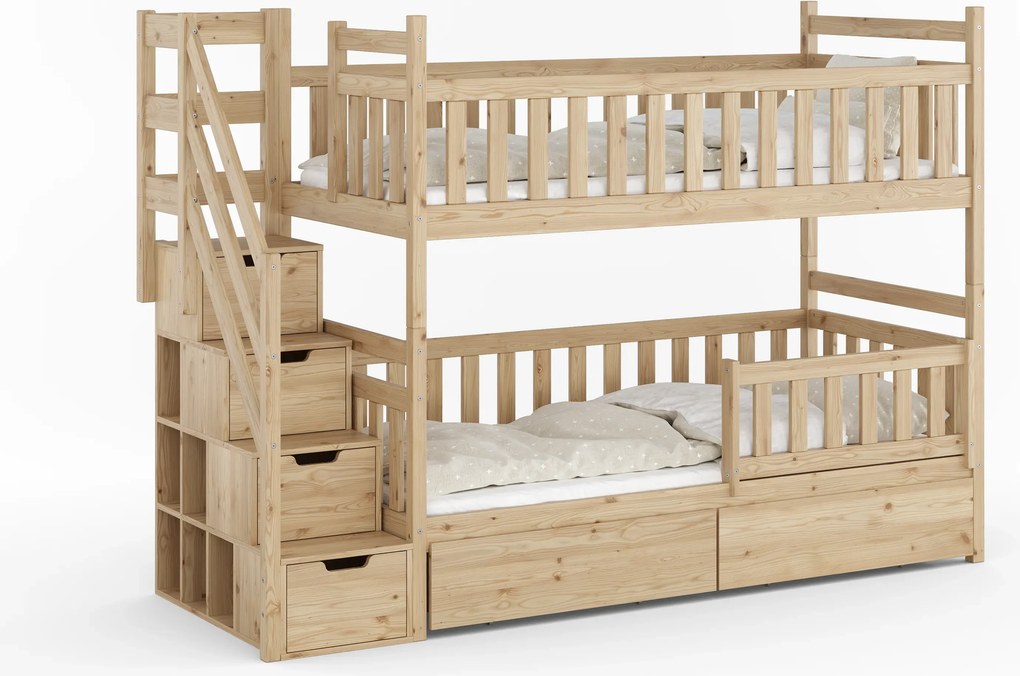 Rkids | Patrová postel se schůdky Rino 80x180 Bezbarvý lak