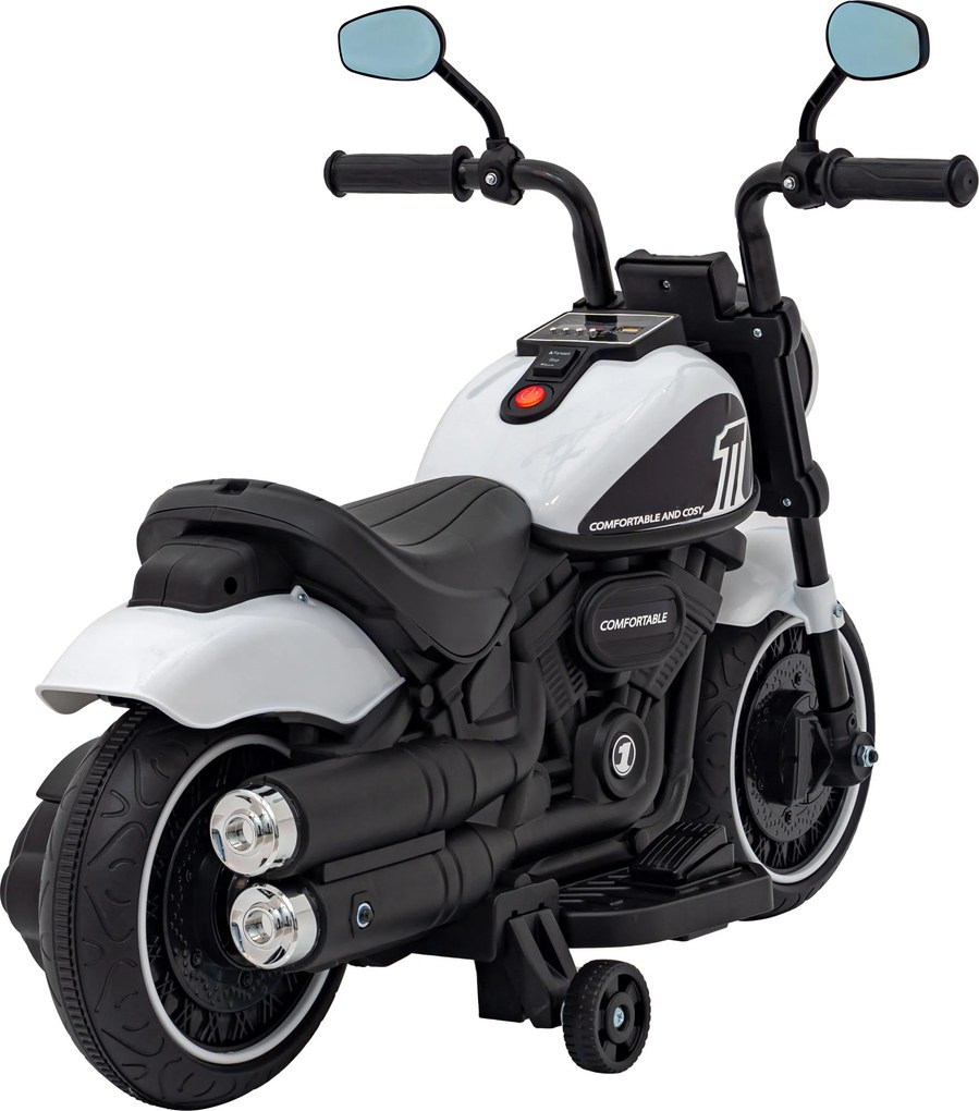 Ramiz Elektrická motorka Chopper FASTER pro děti bílá + FM rádio + audio panel + LED
