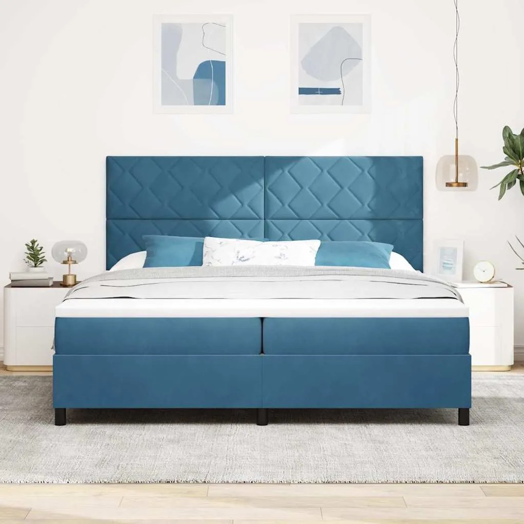 Postel s boxspringem s čelo Tmavě modrá 200 x 200 cm samet 3339924