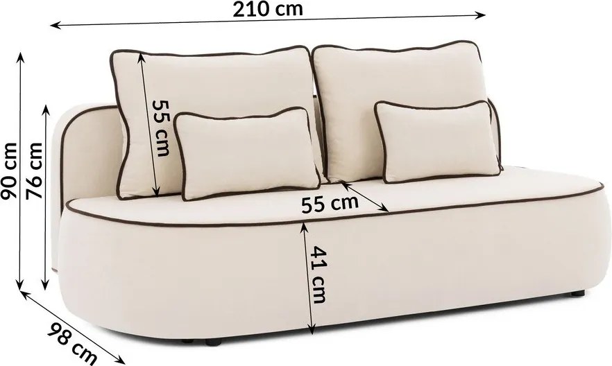 Hnědá/krémová sametová rozkládací/s úložným prostorem pohovka 210 cm Saga – Ropez