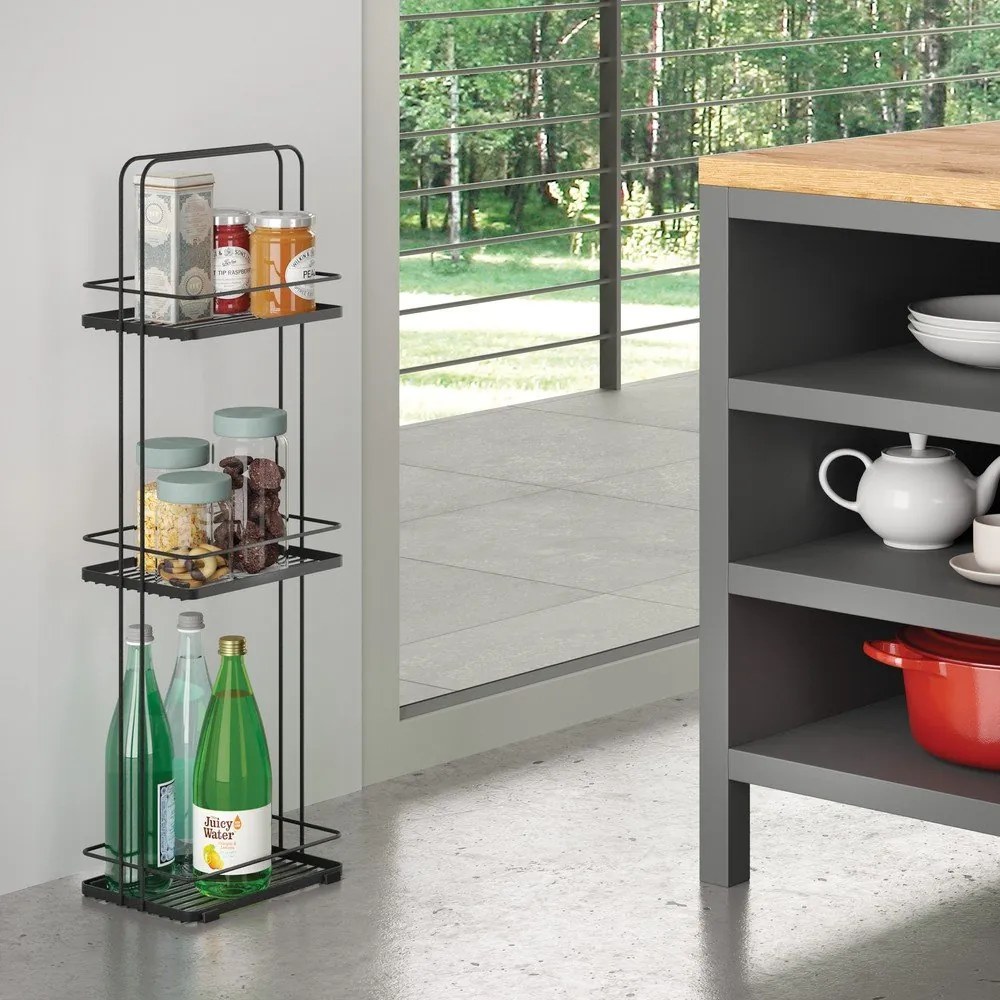 Matně černý ocelový koupelnový regál 22x73 cm Lava – Metaltex