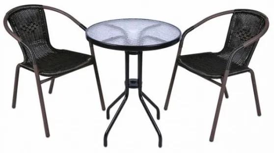 Bistro stolek se skleněnou deskou a 2 židle z polyratanu  Garth OEM D02345