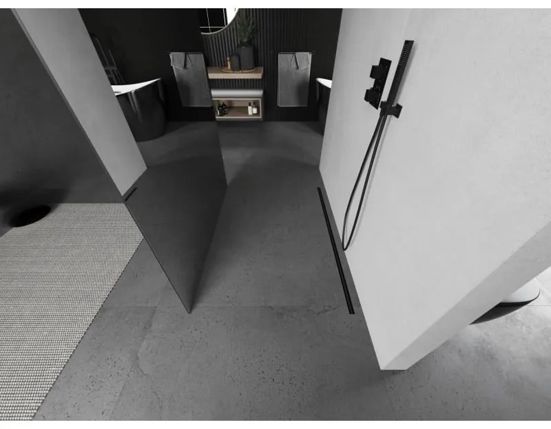 Mexen Kioto, sprchová zástěna Walk-In 120 x 200 cm, 8mm sklo vzor zrcadlo, grafitový profil, 800-120-002-95-50