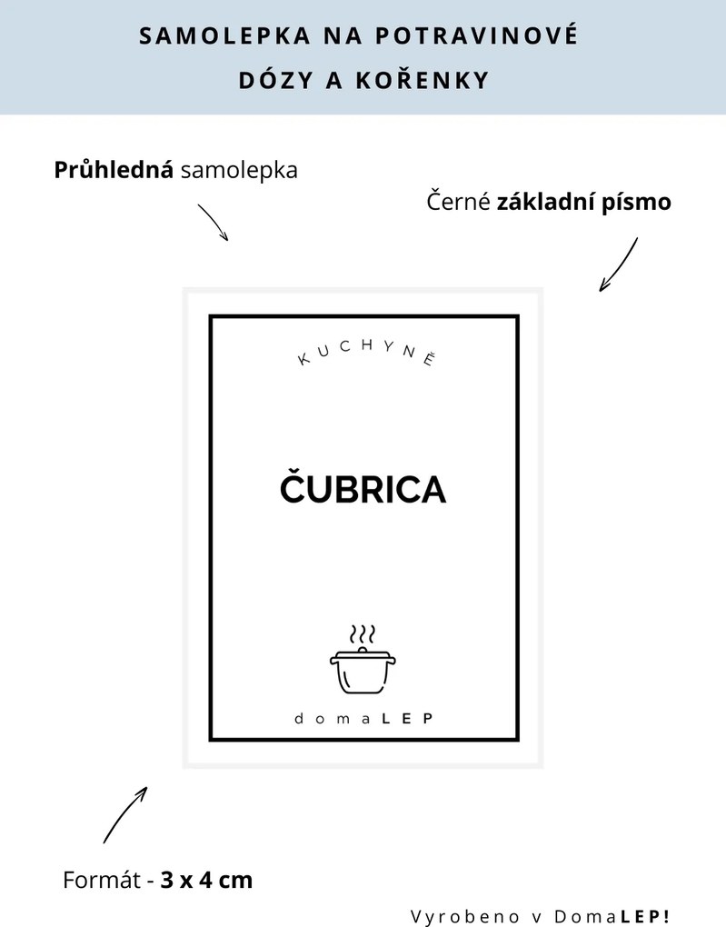 Samolepka na kořenky ČUBRICA průhledná 3 × 4 cm tučné písmo