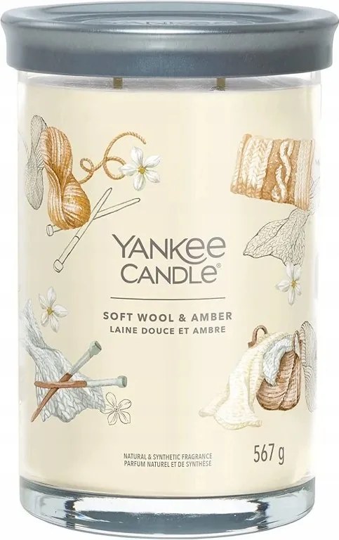 Yankee Candle svíčka Signature Tumbler ve skle velká Soft Wool & Amber 567g
