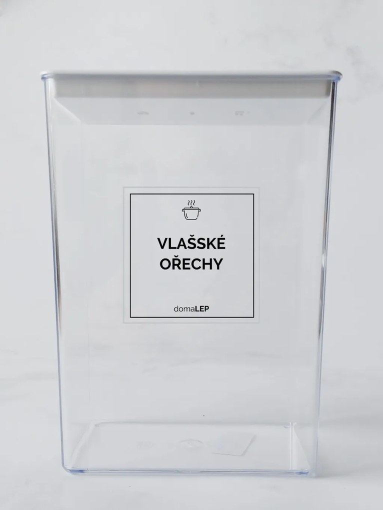 VLAŠSKÉ OŘECHY – průhledná samolepka na dózu, tučné písmo, 5 x 5 cm | DomaLEP