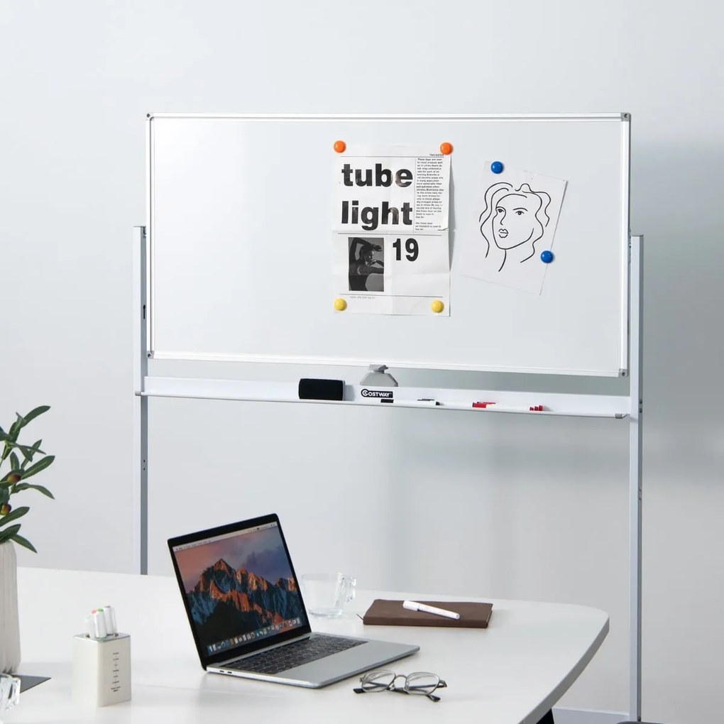 Costway Oboustranná magnetická mobilní tabule nastavitelná za sucha smazatelná