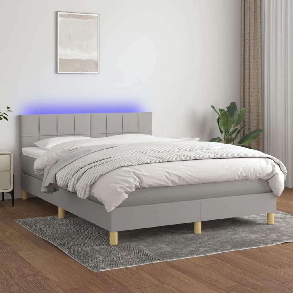 Box spring postel s matrací a LED světle šedá 140x190 cm textil