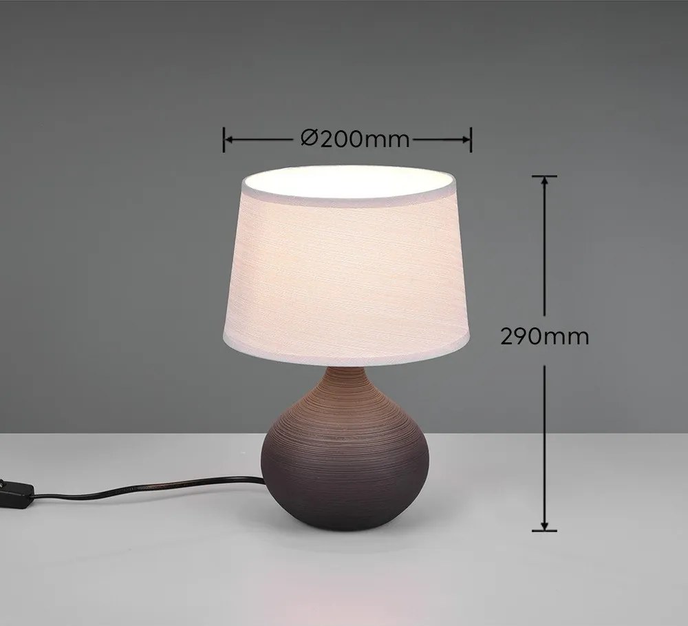 Tmavě hnědá stolní lampa z keramiky a tkaniny Reality Martin, výška 29 cm