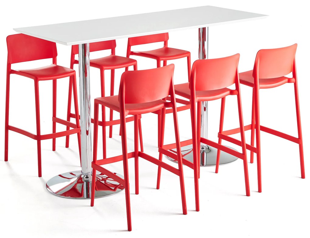 AJ Produkty Barový set: 1x stůl Bianca + 6x židle Rio, červená