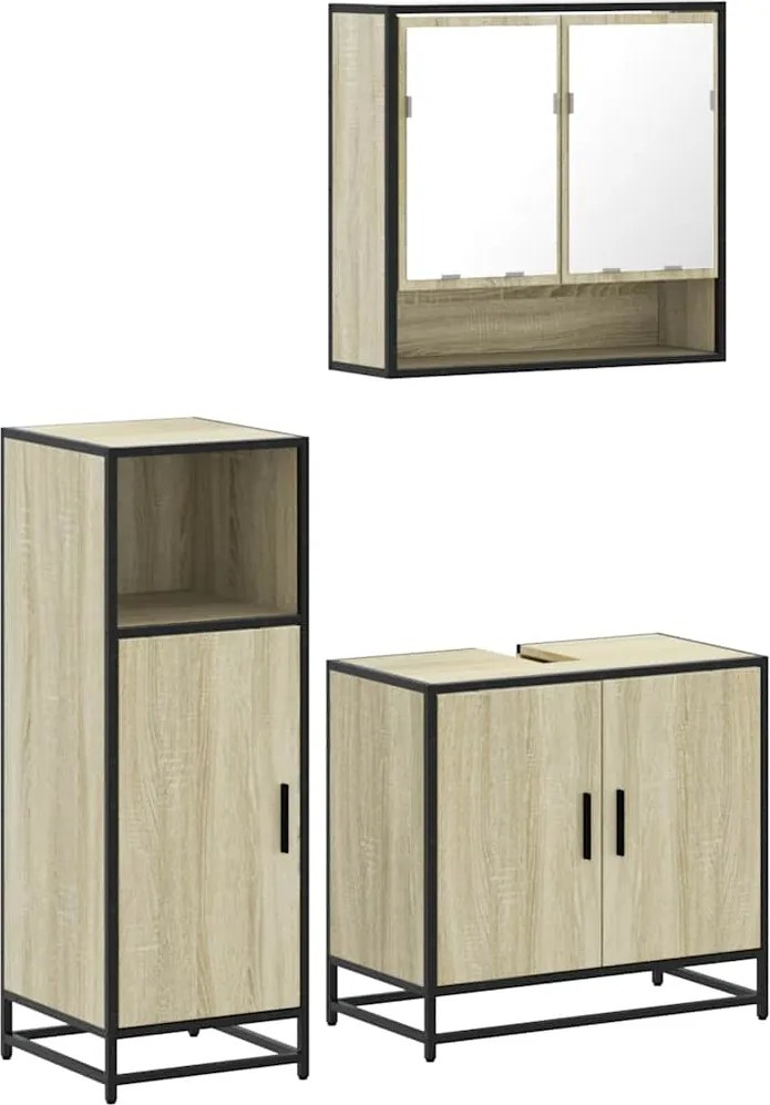 3dílný set koupelnového nábytku dub sonoma kompozitní dřevo 3300976