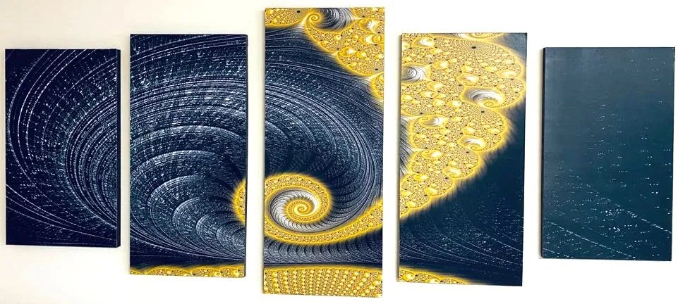 Bondecor Sada obrazů 5dílná  "Fractal black&gold" 150x70cm