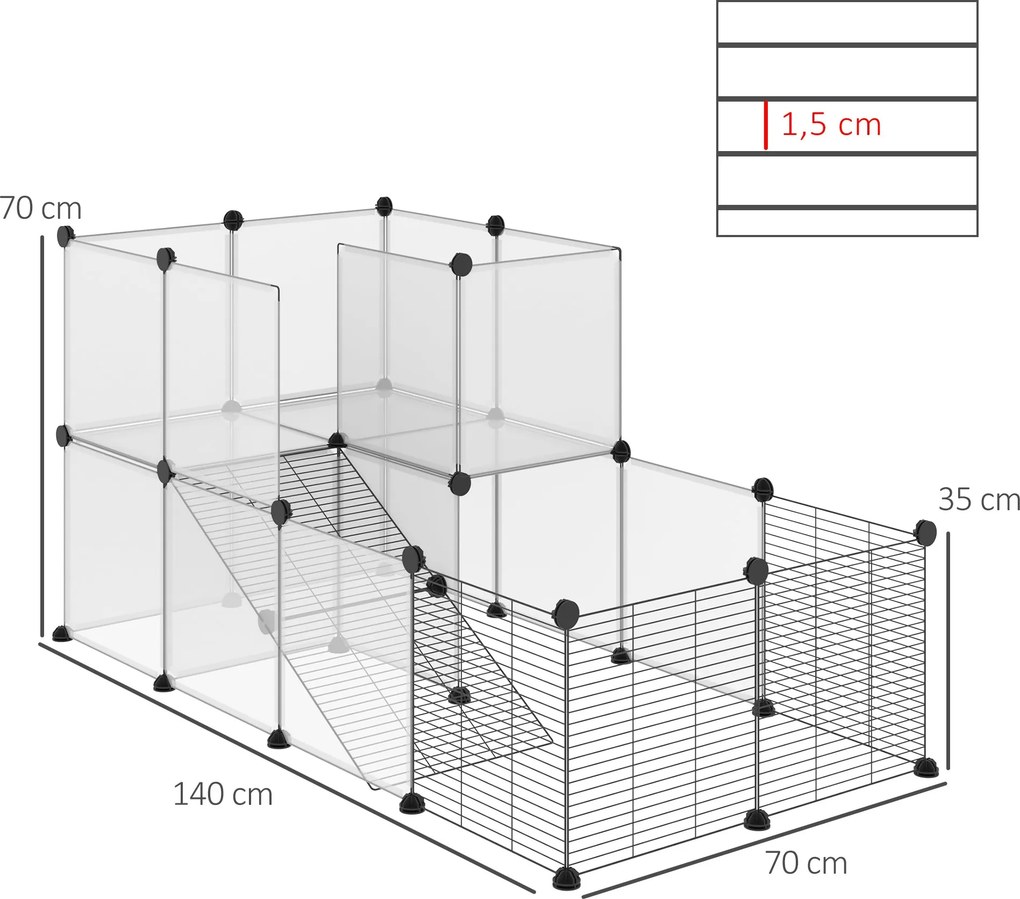 PawHut Kotec pro malé domácí zvířata - 27 panelů s možností přizpůsobení tvaru pro morčata, králíky, činčily 140x70x70 cm