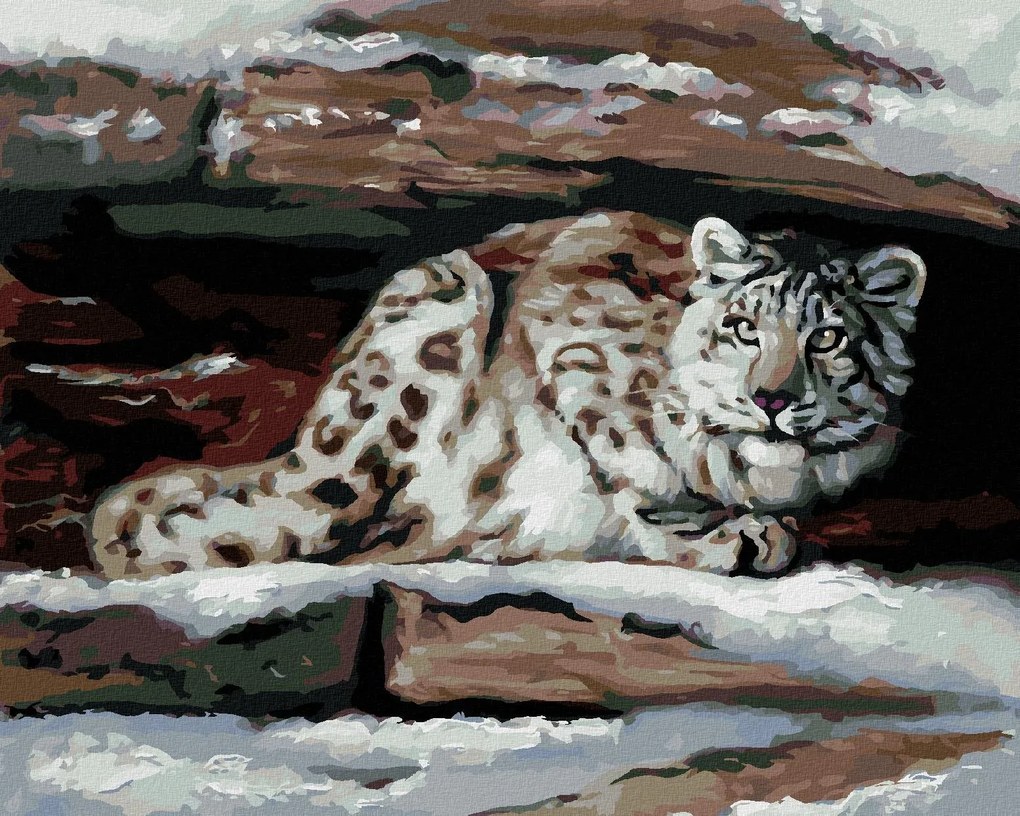 zuty zuty - malování podle čísel - sněžný leopard v úkrytu (d. rusty rust), 40x50 cm, plátno