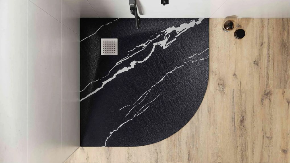 Besco Čtvrtkruhová sprchová vanička z SMC kompozitu VEXO MARBLE BLACK HR 90x90 Rozměry (cm): 90x90