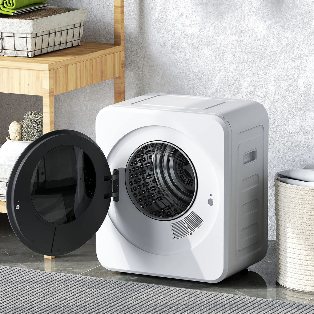 HOMCOM Sušička prádla s odsáváním vzduchu, sušička prádla s předním plněním a bubnem z nerezové oceli, příkon 800 W, kompaktní, volně stojící, bílá