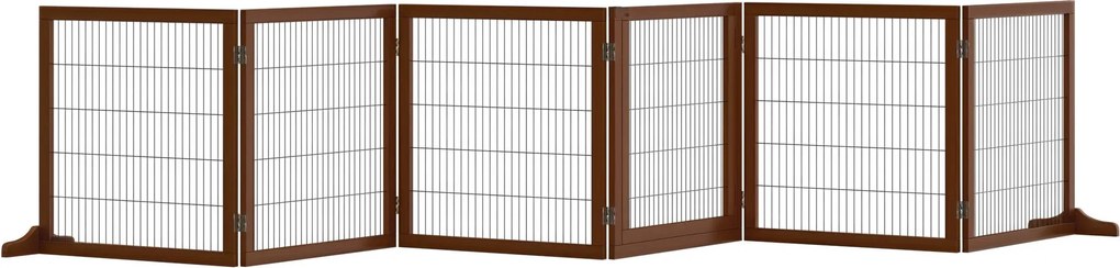 PawHut Psí Zábrana Nastavitelná Bezpečnostní Brána s Nožkami 432 x 70 cm Dřevěná Psí Brána Skládací Schodišťová Zábrana pro Schody, Dveře, Chodby, 6 P