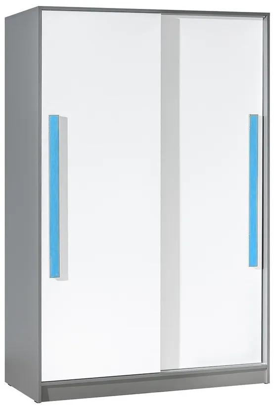 Šatní skříň s posuv. dveřmi GYT 13 antracit/bílá/modrá