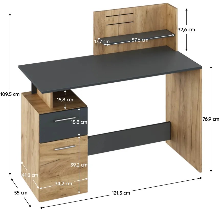 Kondela PC stůl, dub artisan/grafit, PLATON NEW