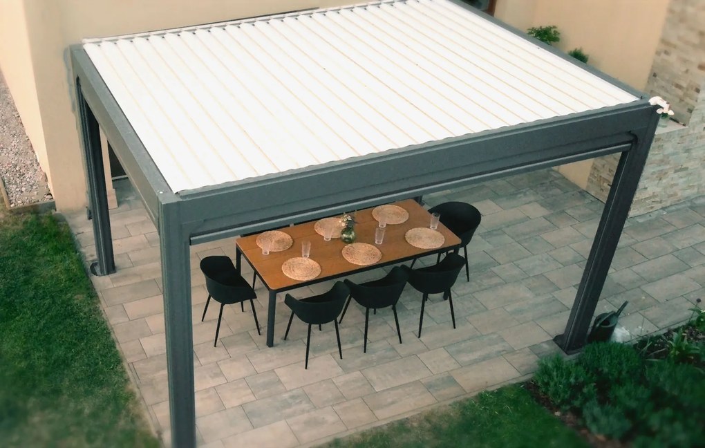 Bioklimatická pergola Noela antracit PREMIUM 3x4 m Barva lamel: Bílá