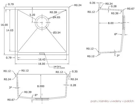 Sinks Frame 457 Granitový dřez bez odkapu, 45,7x40,6cm, sahara, ACRFR45740650