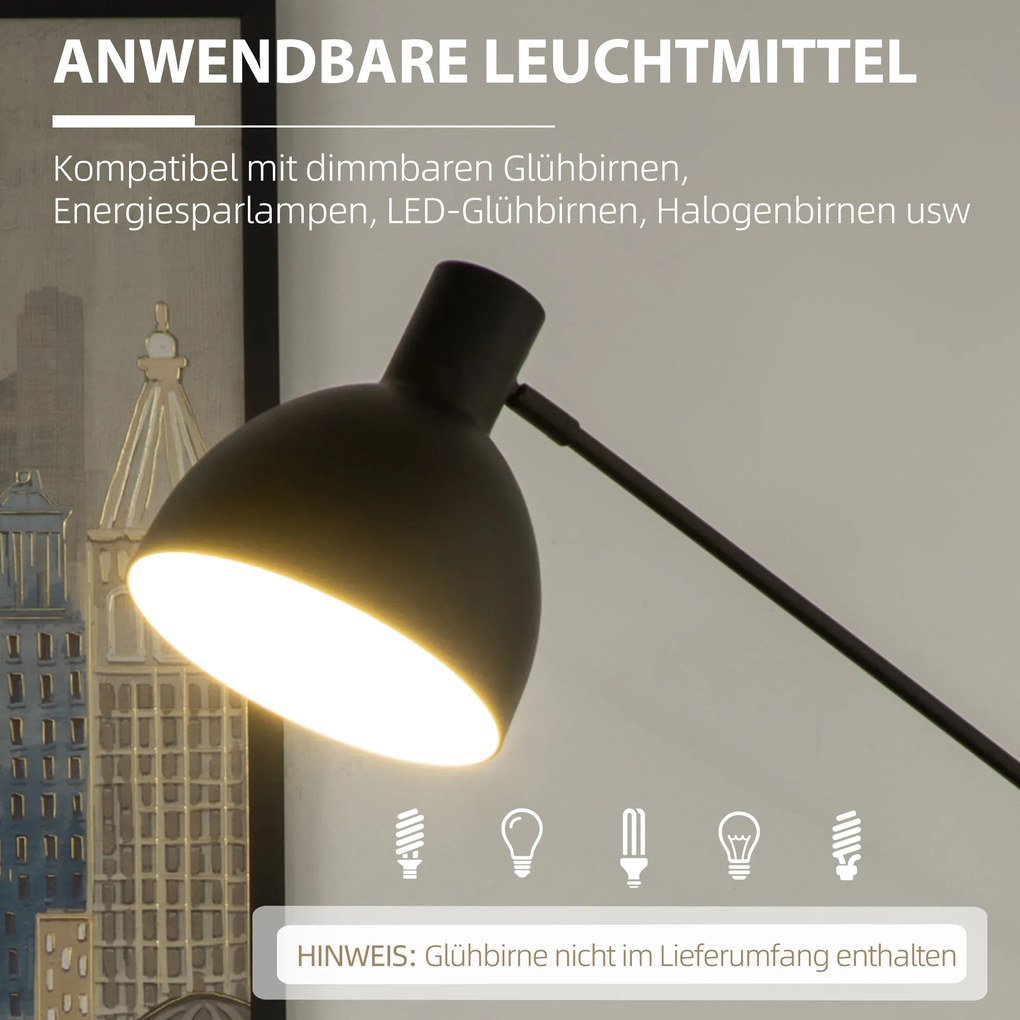 HOMCOM Stolní lampa v průmyslovém designu, výškově nastavitelná, nožní spínač; 30 m x 30 cm x 131 cm, černá