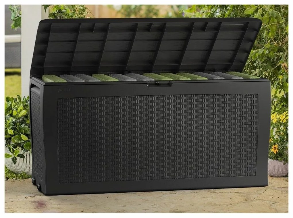 Keter Zahradní úložný box Samoa Rattan antracit 270 l, 117 x 57 x 45 cm