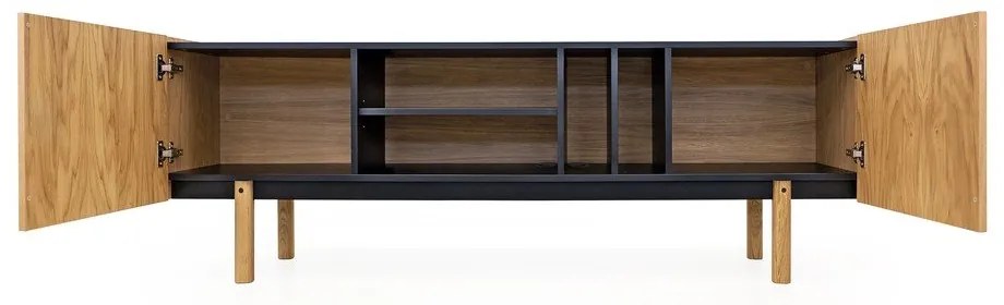 Černý/přírodní TV stolek v dekoru dubu 175x60 cm Porto – Woodman