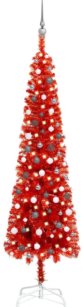 3078125 vidaXL Úzký vánoční stromek s LED diodami a sadou koulí červený 240 cm