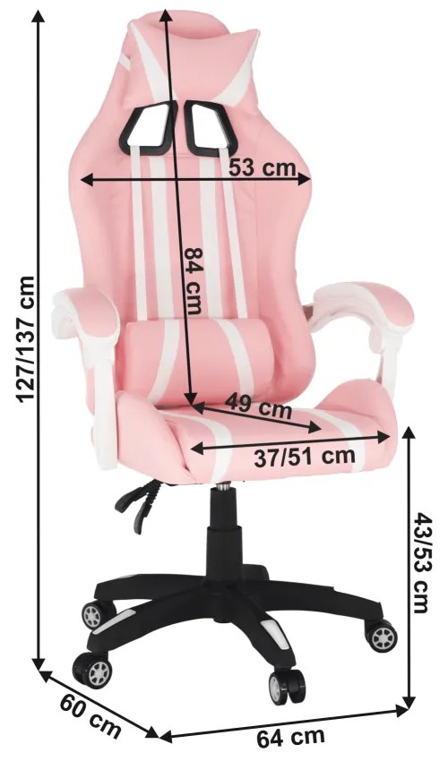 Herní židle PINKY – ekokůže, plast, bílá / růžová / černá Kondela