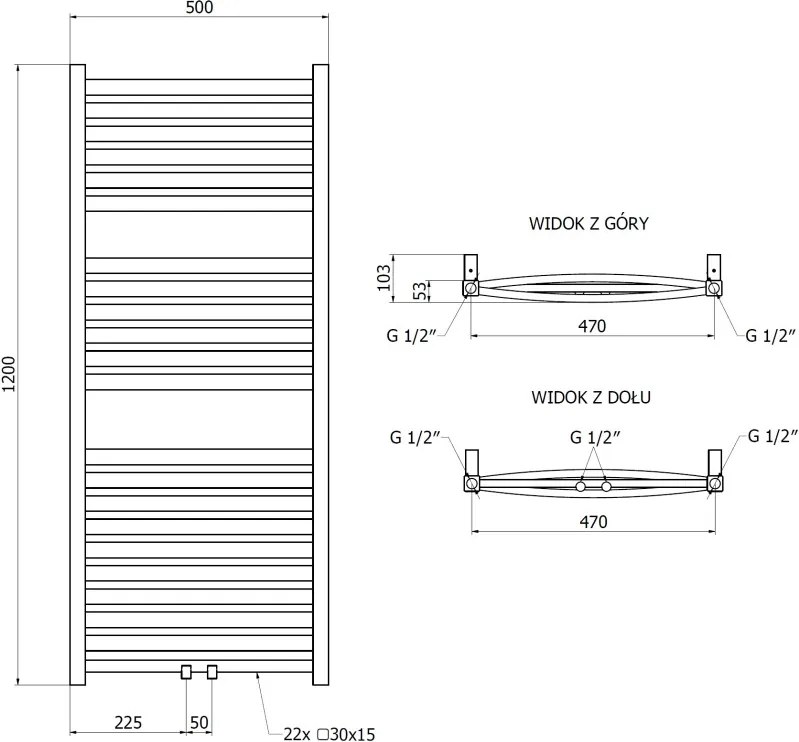 Mexen Zing koupelnový radiátor 1200 x 500 mm, 513 W, černý - W128-1200-500-00-70